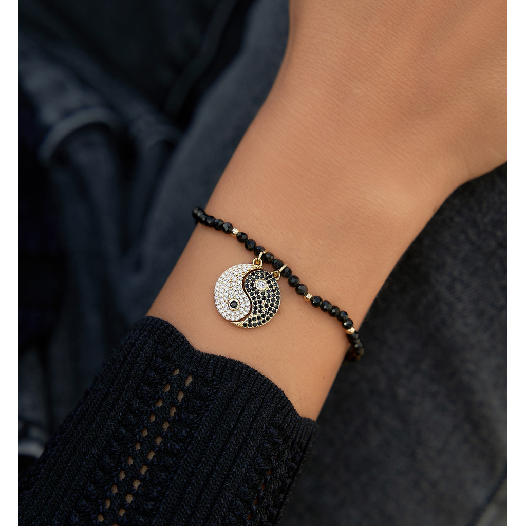 Black Tourmaline Stones Bracelet with Yin & Yang Pendnt – La Lila Inc