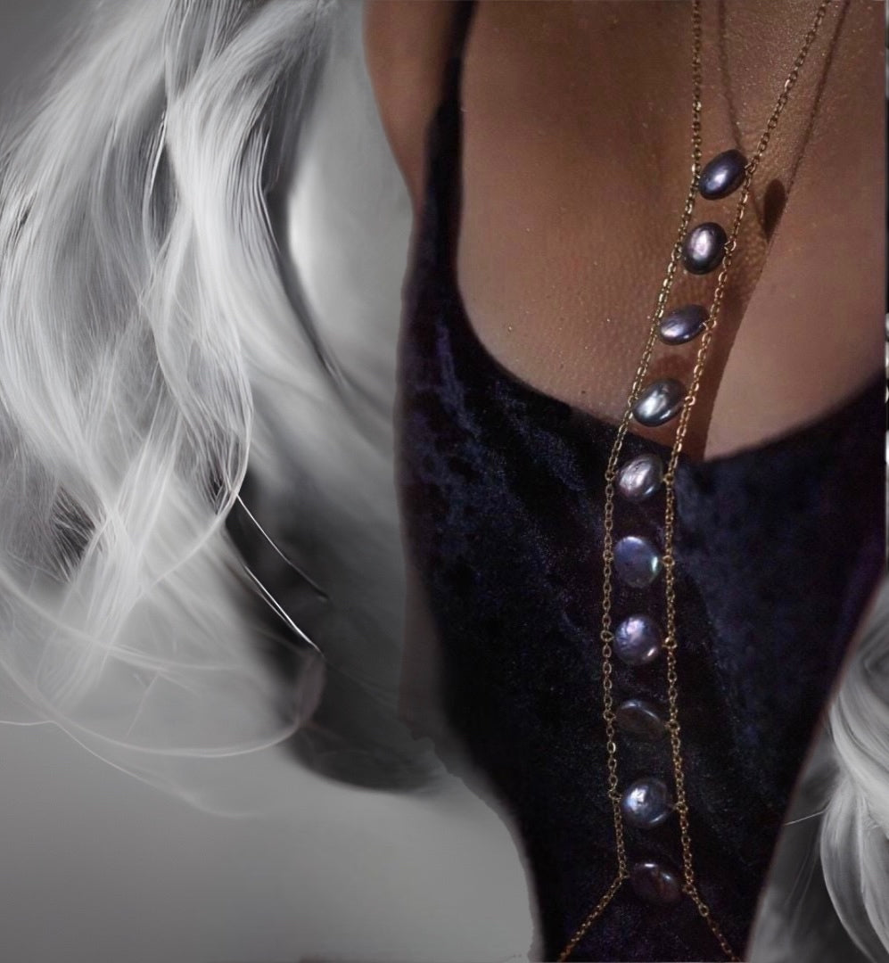Gold Plated Stainless Steel Spine Gray Pearl Body Chain Necklace – La ...